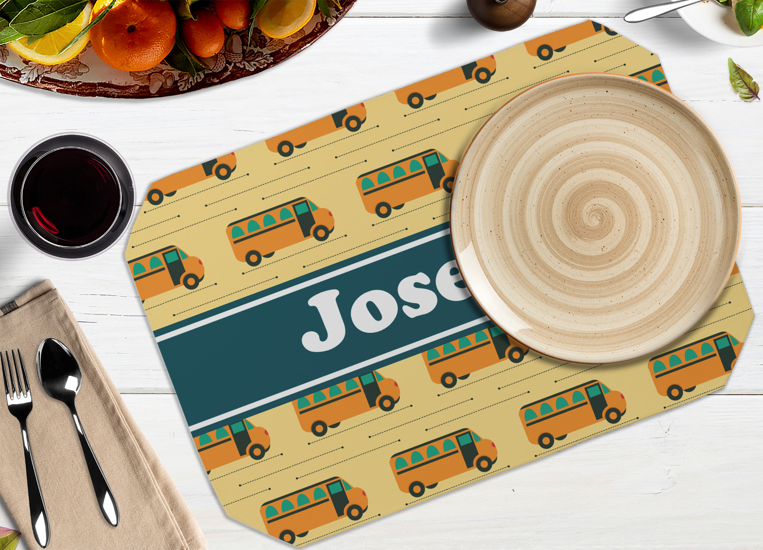 Custom School Bus Dining Table Mat - Octagon w/ Name or Text ...