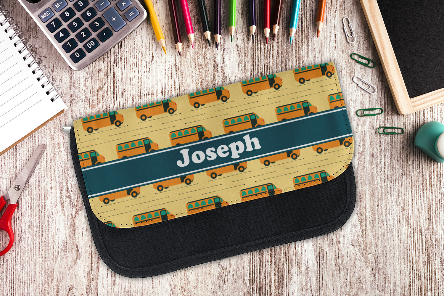 Custom School Bus Canvas Pencil Case w/ Name or Text | YouCustomizeIt