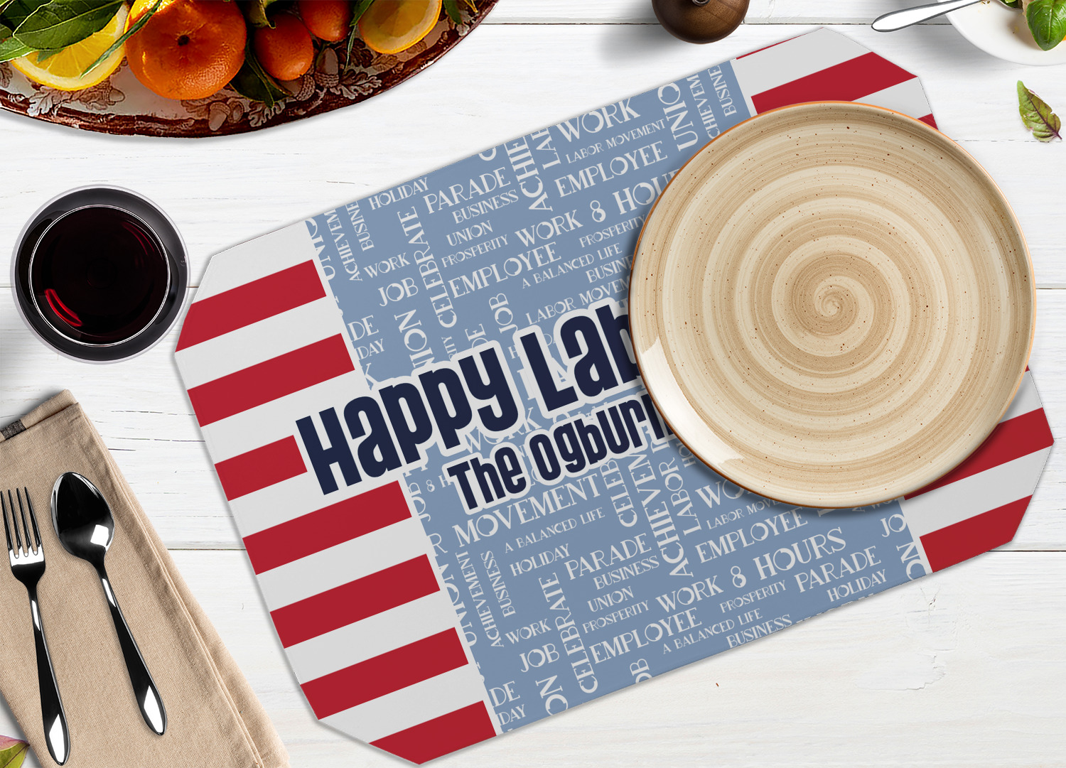 Custom Labor Day Dining Table Mat - Octagon w/ Name or Text ...