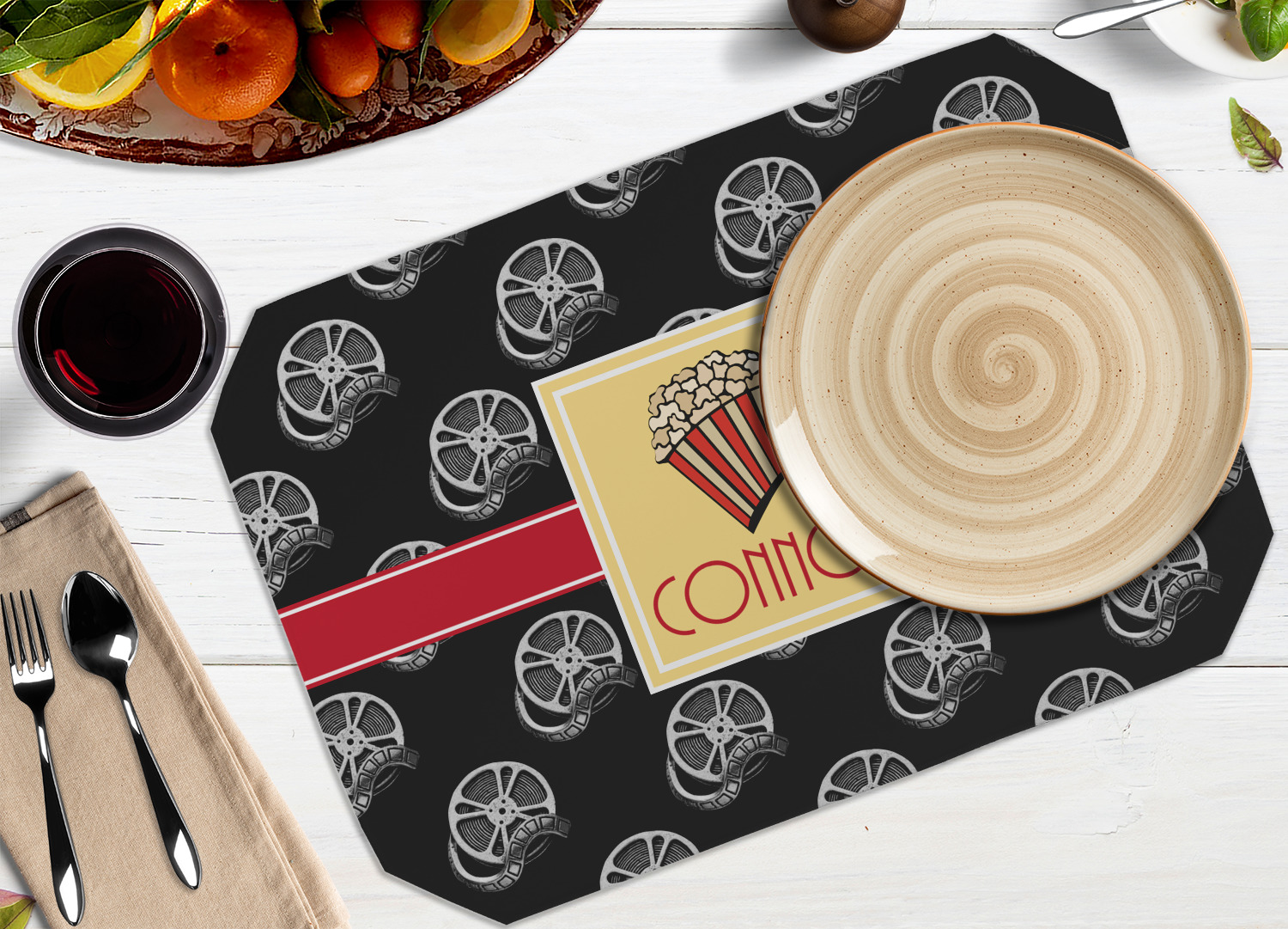 Custom Movie Theater Dining Table Mat - Octagon w/ Name or Text ...