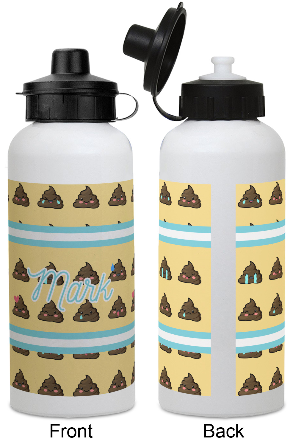 Poop Emoji Water Bottles - Aluminum - 20 oz - White (Personalized ...