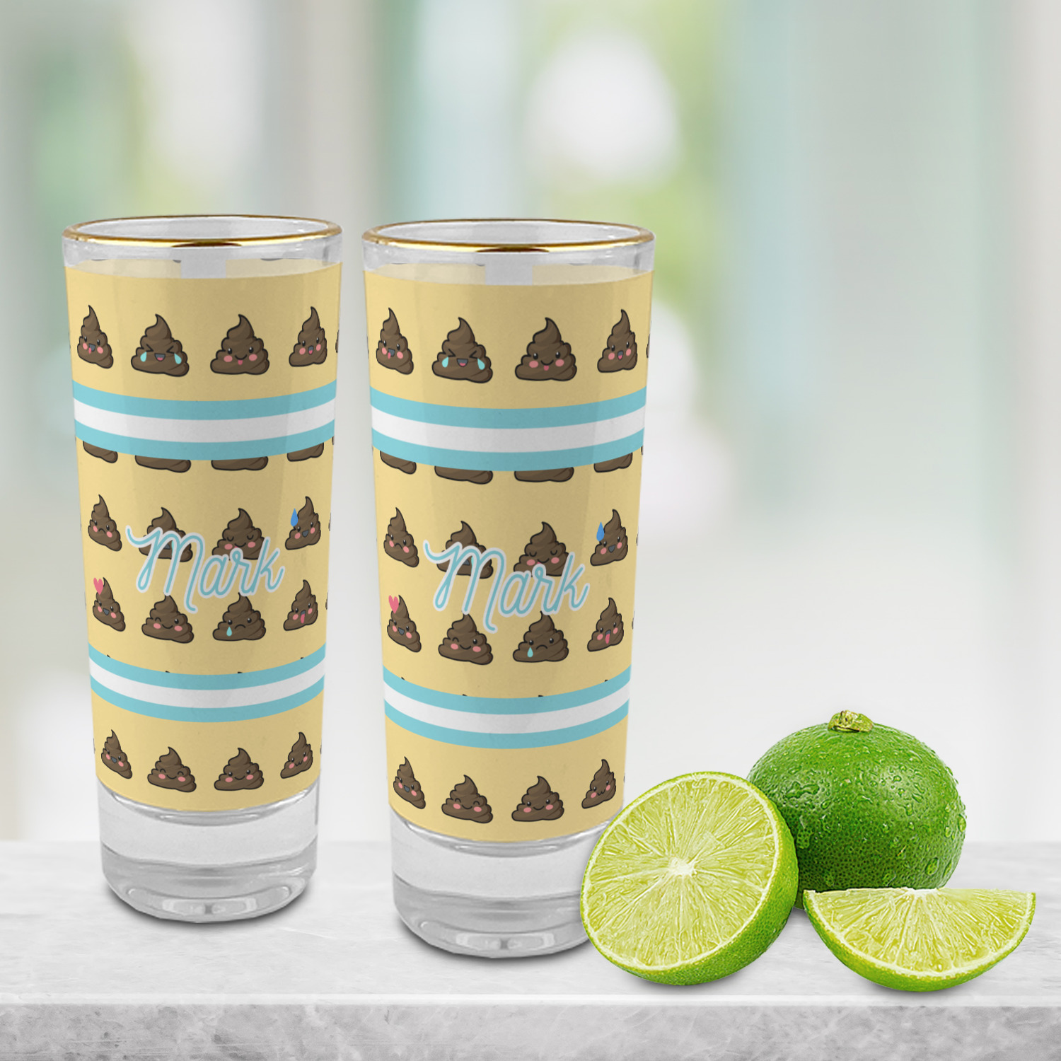 Poop Emoji 2 oz Shot Glass - Glass with Gold Rim (Personalized ...