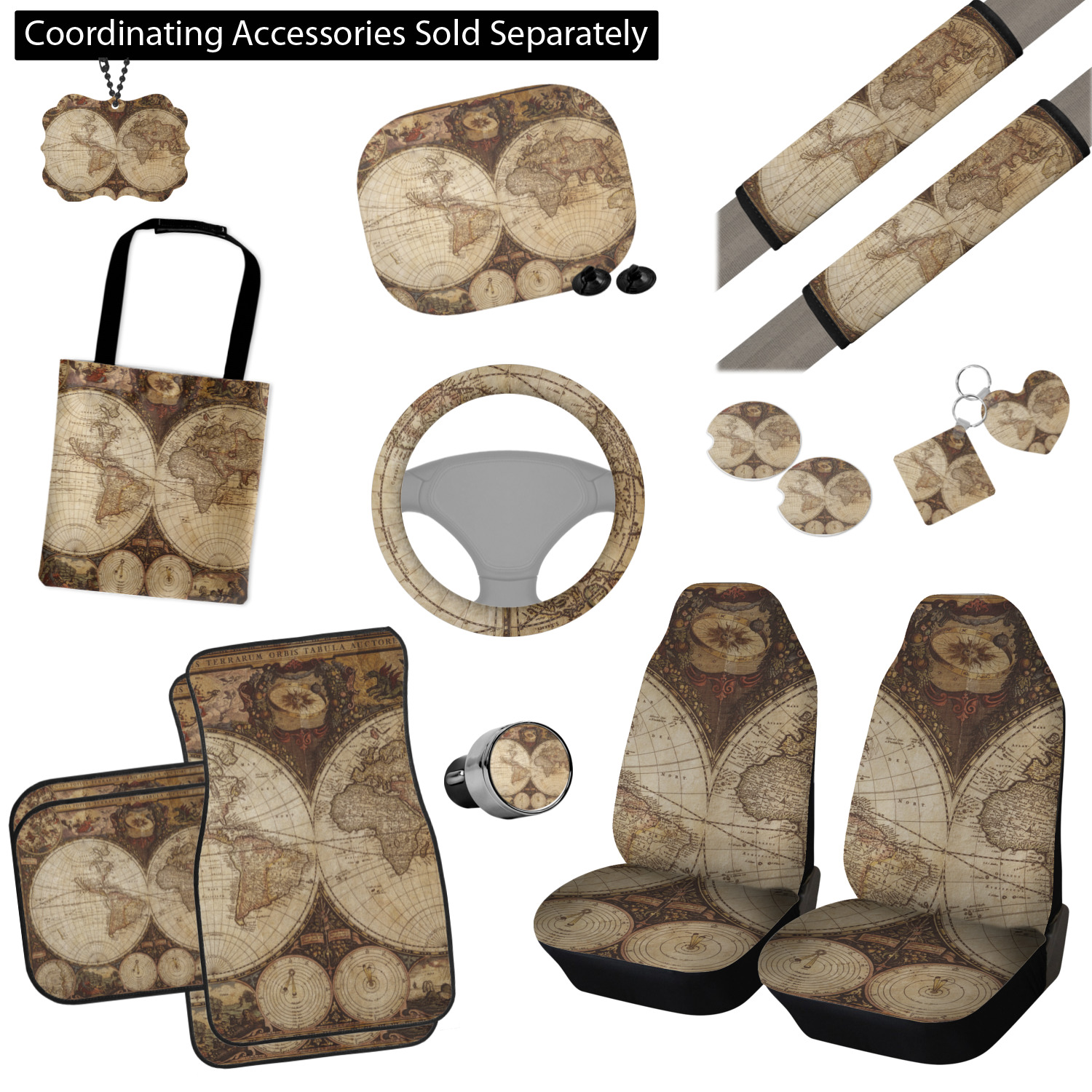 Custom Vintage World Map Sandstone Car Coasters | YouCustomizeIt