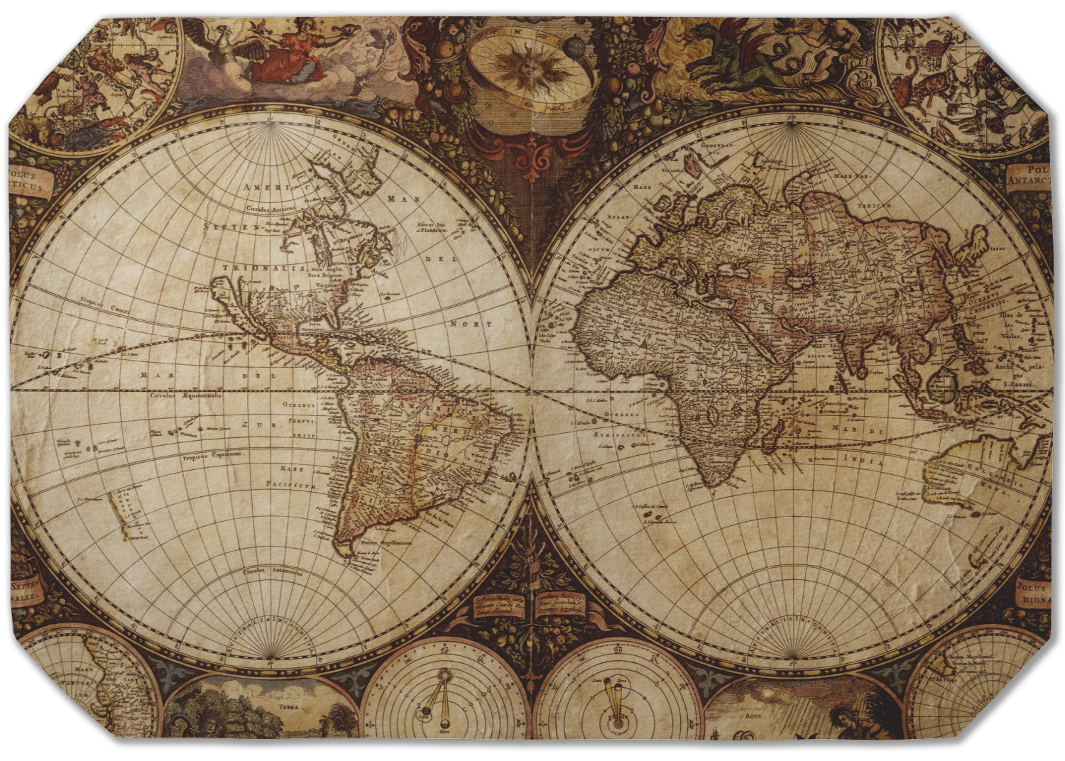 Custom Vintage World Map Dining Table Mat - Octagon | YouCustomizeIt