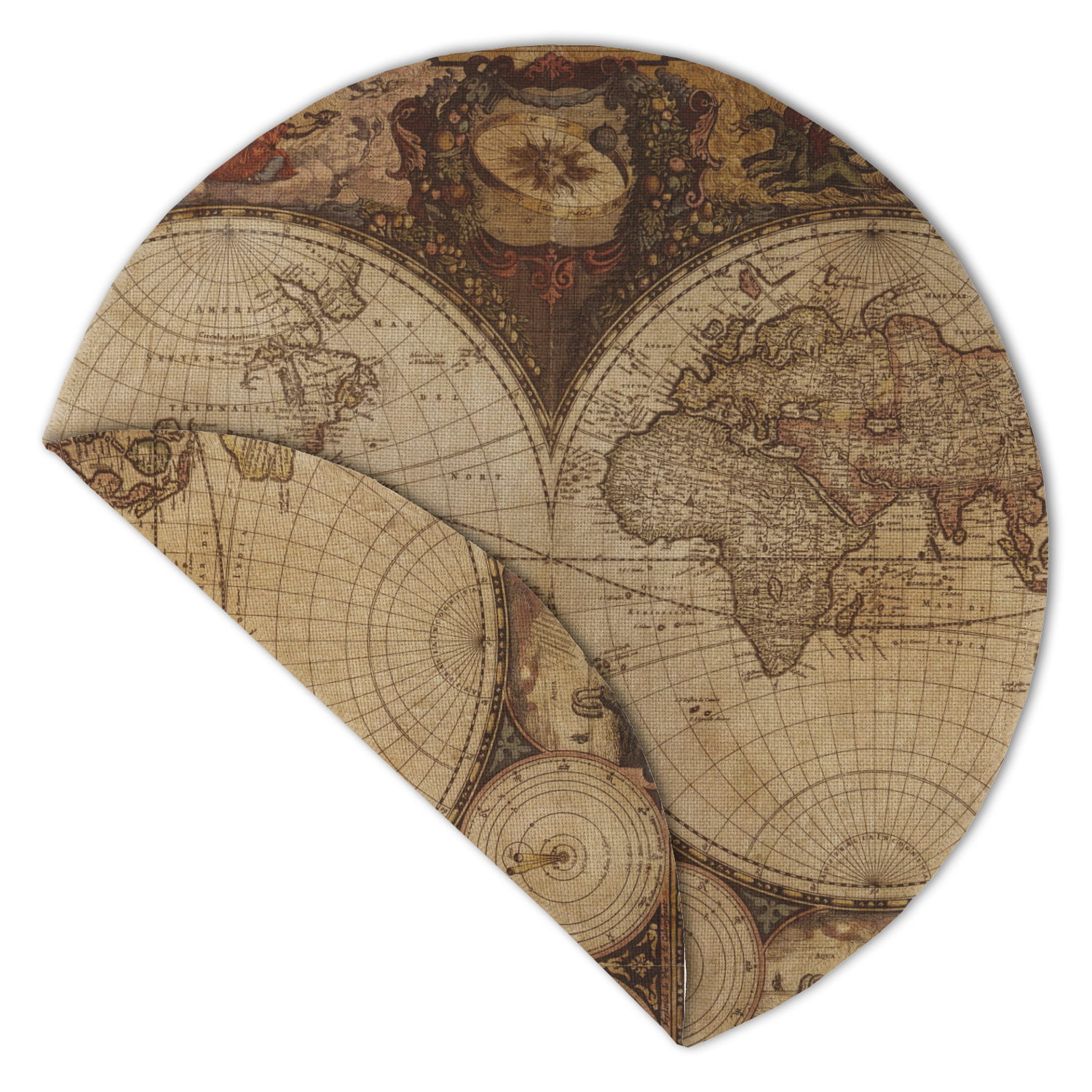 Custom Vintage World Map Round Linen Placemat - Double Sided ...