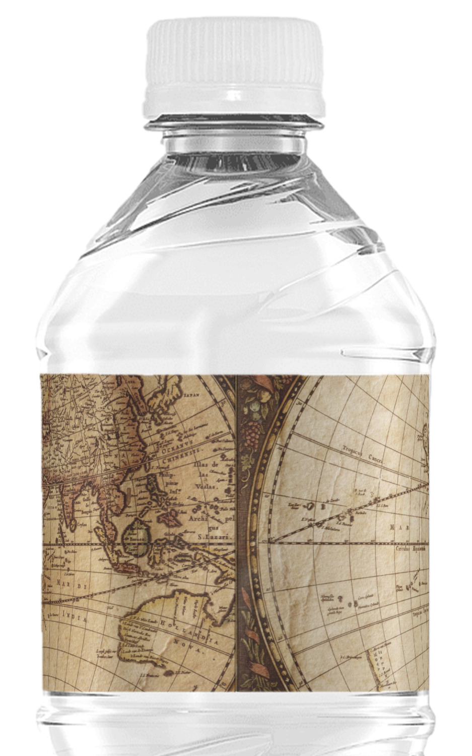 Custom Vintage World Map Water Bottle Labels - Custom Sized ...