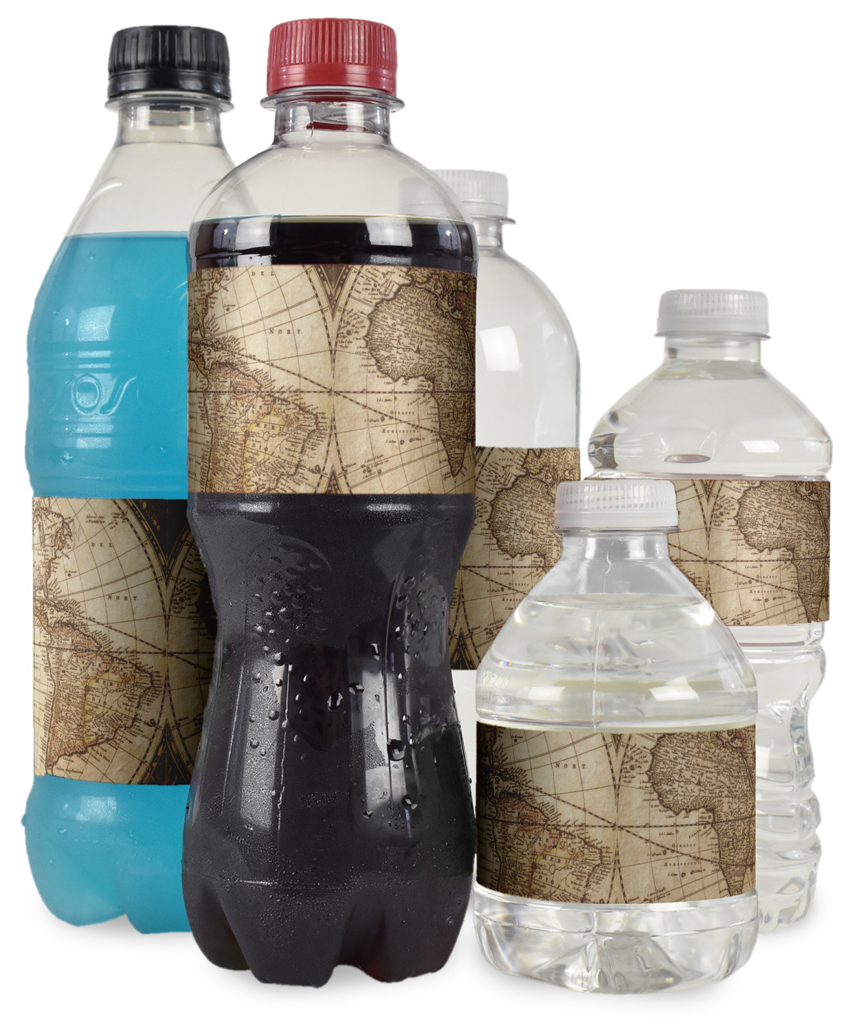Custom Vintage World Map Water Bottle Labels - Custom Sized ...