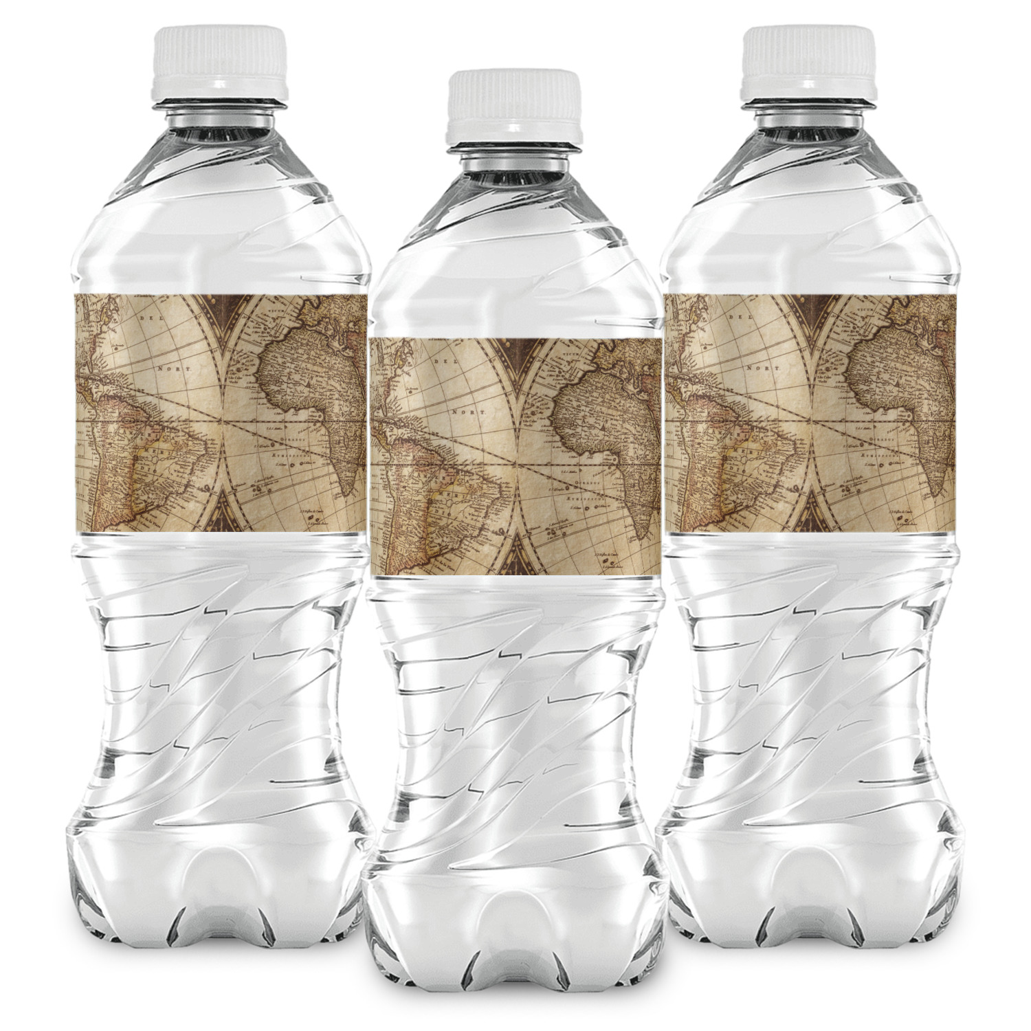 Custom Vintage World Map Water Bottle Labels - Custom Sized ...