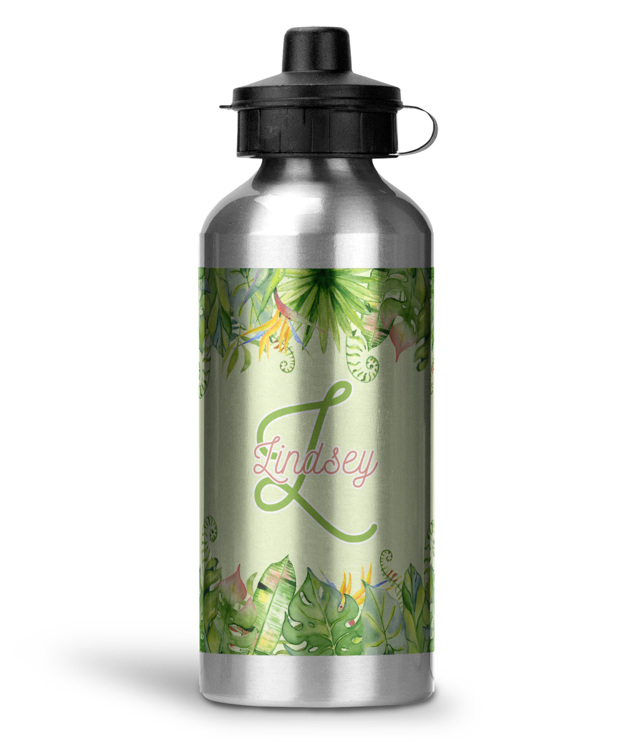 Tropical Leaves Border Water Bottle - Aluminum - 20 oz (Personalized ...