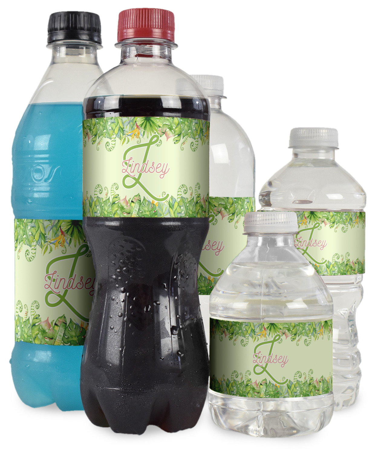 Custom Tropical Leaves Border Water Bottle Labels - Custom Sized ...