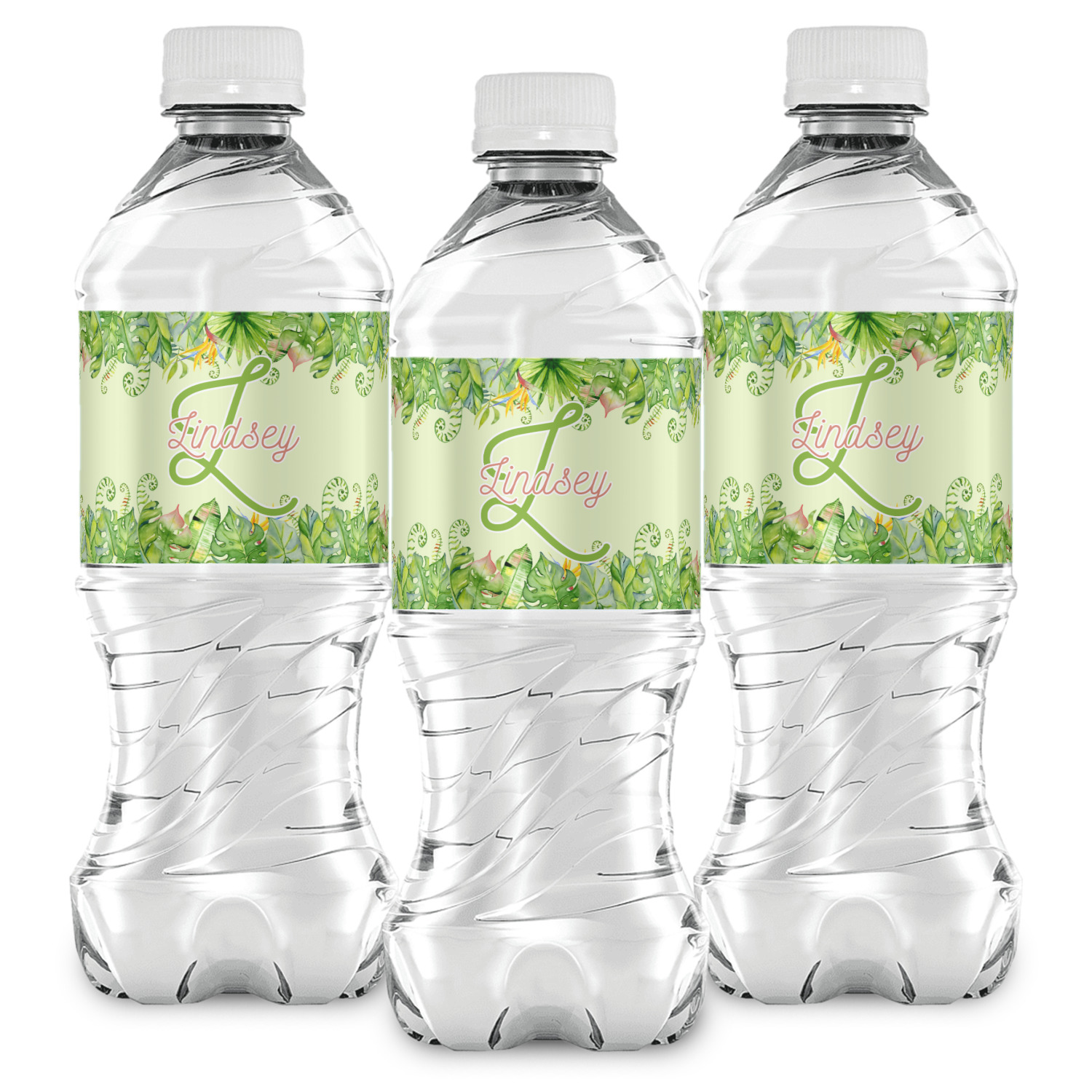 Custom Tropical Leaves Border Water Bottle Labels - Custom Sized ...