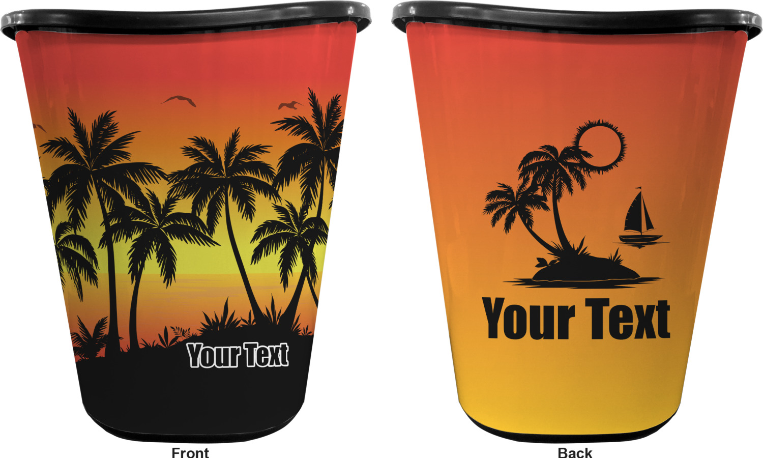 Tropical Sunset Waste Basket - Double Sided (Black) (Personalized ...