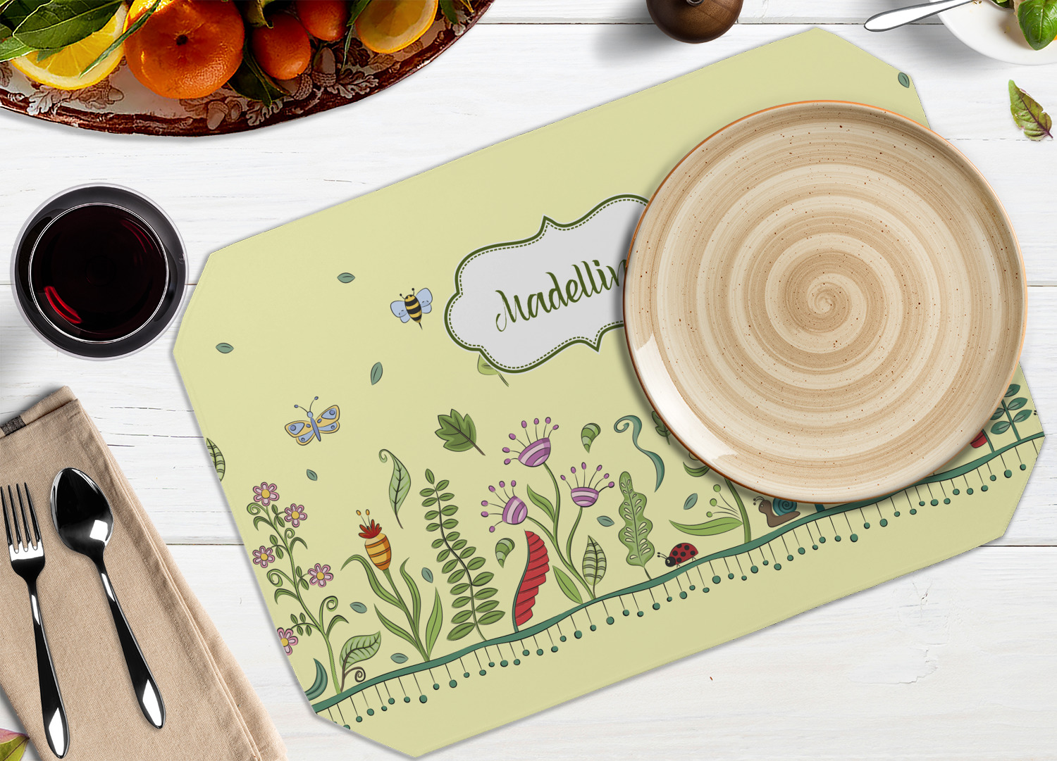 Custom Nature Inspired Dining Table Mat - Octagon w/ Name or Text ...