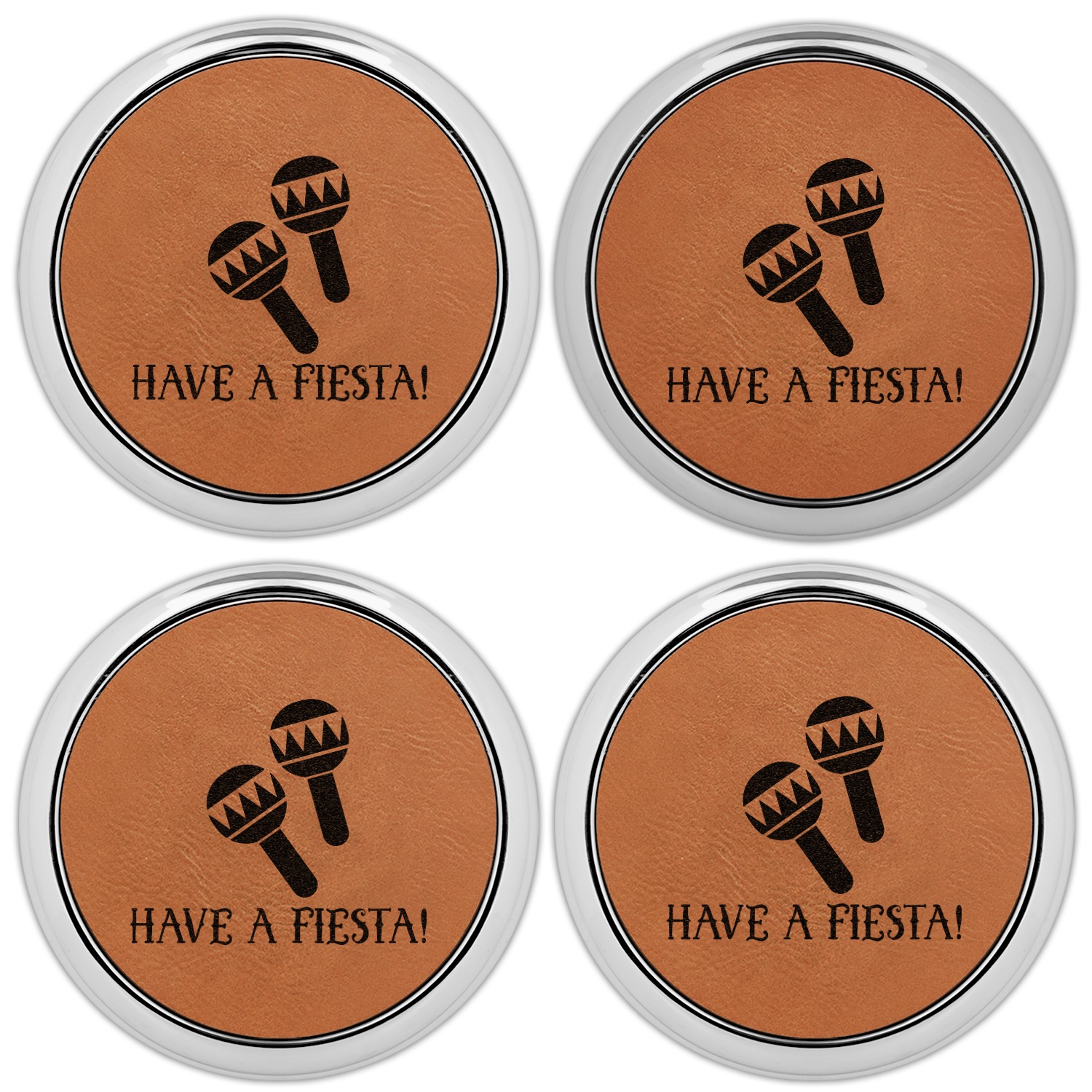 Custom Fiesta - Cinco de Mayo Leatherette Round Coaster w/ Silver Edge ...