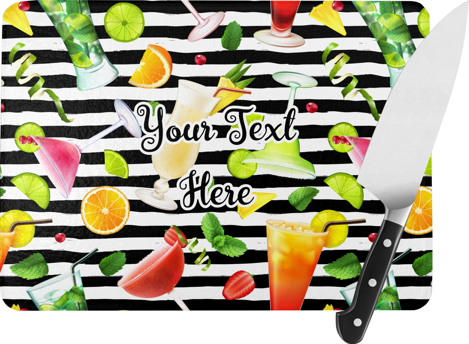 Custom Cocktails Rectangular Glass Cutting Board (Personalized ...