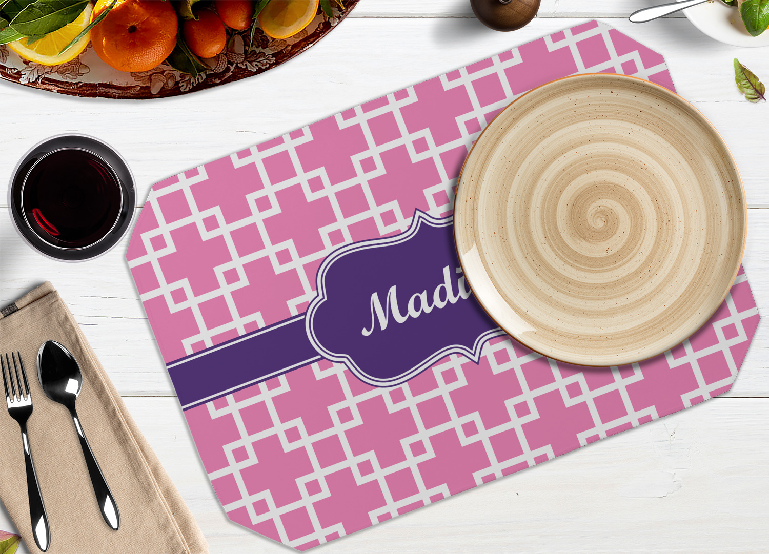 Custom Linked Squares Dining Table Mat - Octagon w/ Name or Text ...