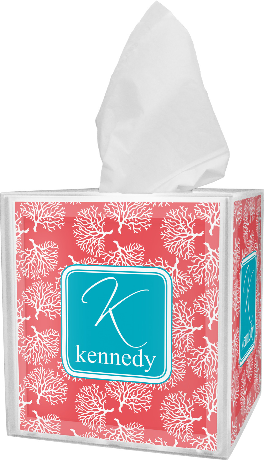 Coral & Teal Tissue Box Cover (Personalized) - YouCustomizeIt