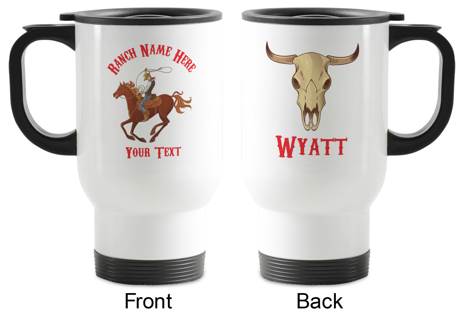 Western Ranch Stainless Steel Travel Mug with Handle - YouCustomizeIt