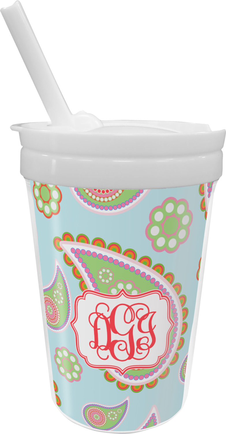 Blue Paisley Sippy Cup with Straw (Personalized) - YouCustomizeIt