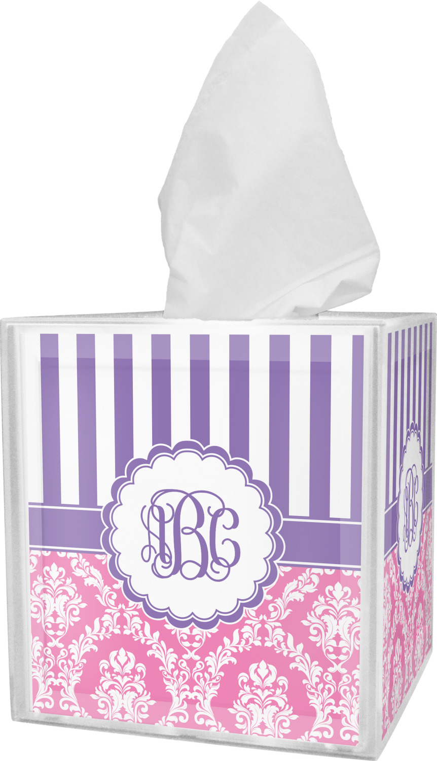 Pink & Purple Damask Tissue Box Cover (Personalized) - YouCustomizeIt