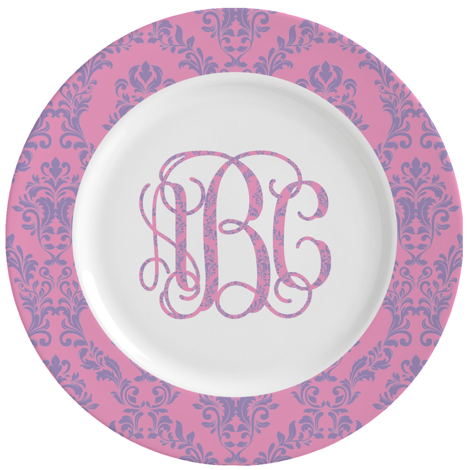 Pink & Purple Damask Ceramic Dinner Plates (Set of 4) (Personalized ...
