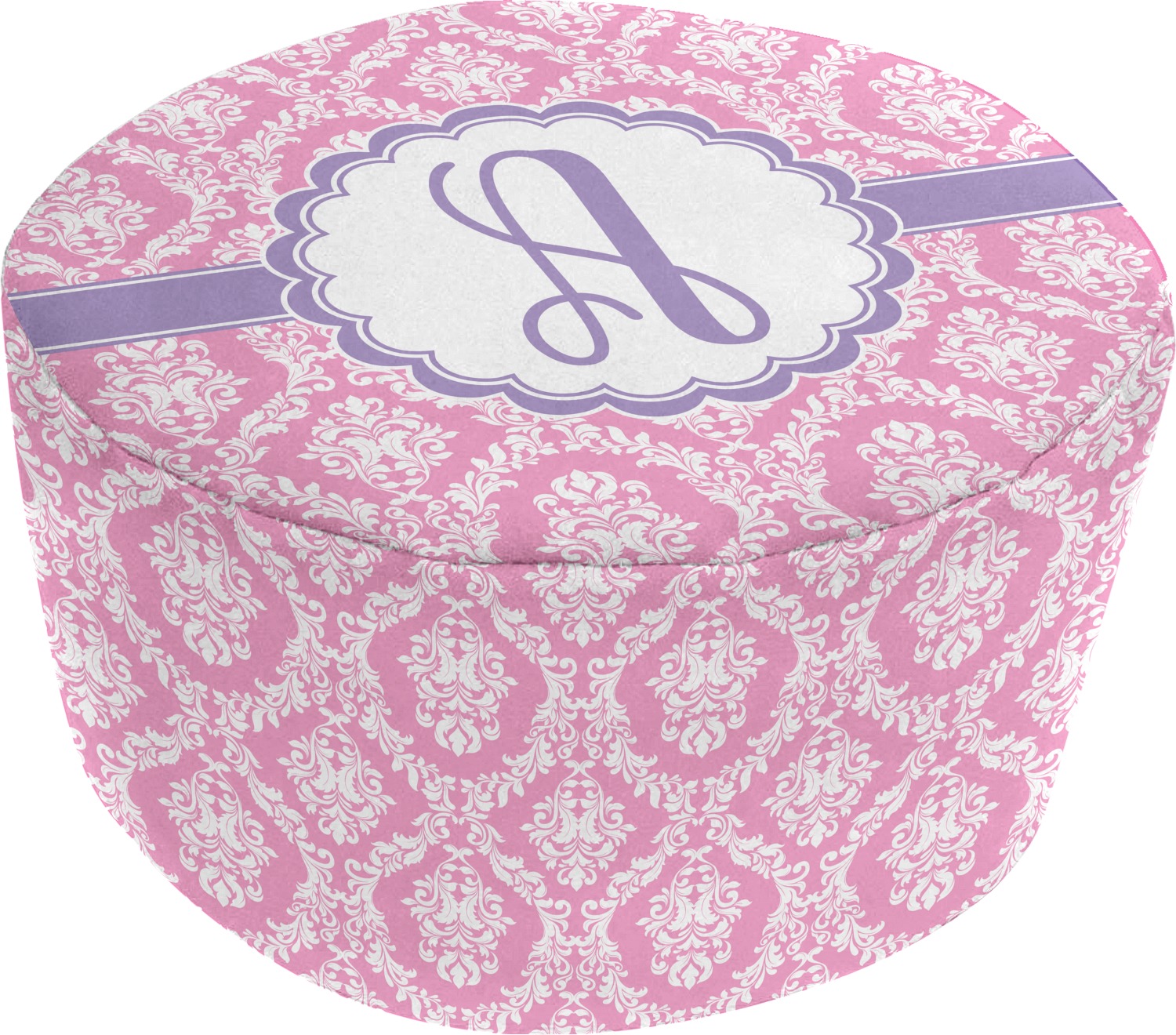 Pink & Purple Damask Round Pouf Ottoman (Personalized) - YouCustomizeIt