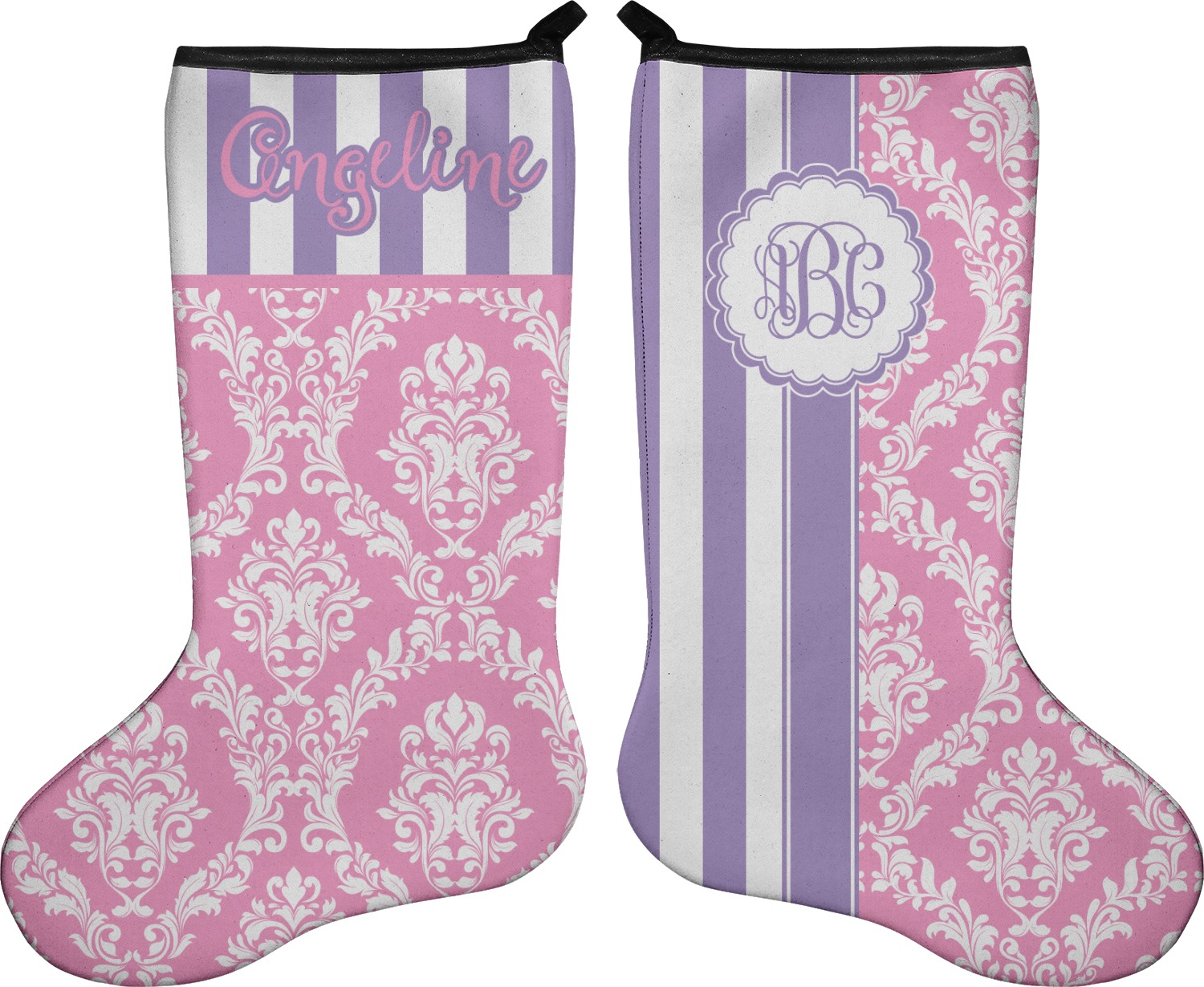 Pink & Purple Damask Christmas Stocking - Double-Sided - Neoprene ...
