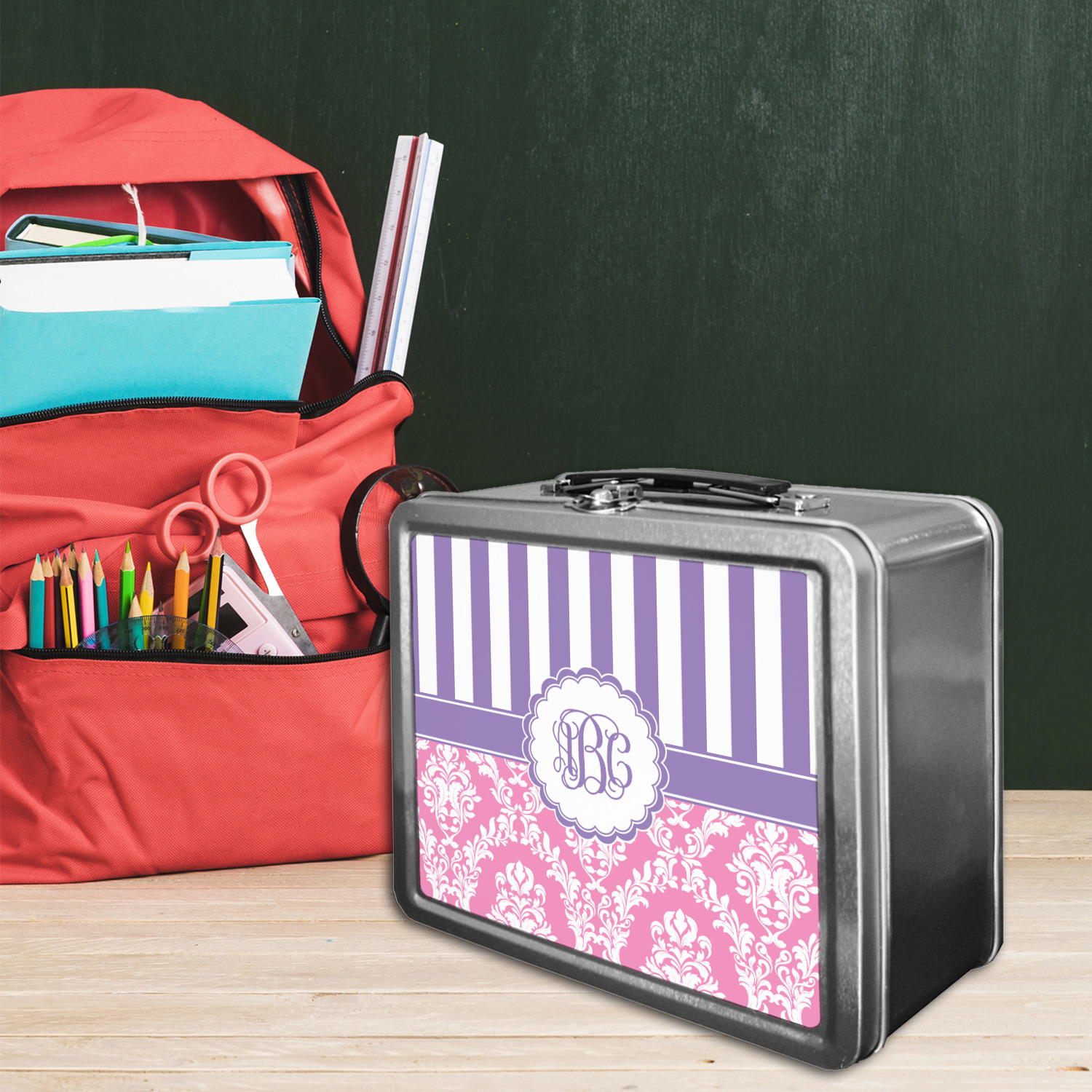 Custom Pink & Purple Damask Lunch Box (Personalized) | YouCustomizeIt
