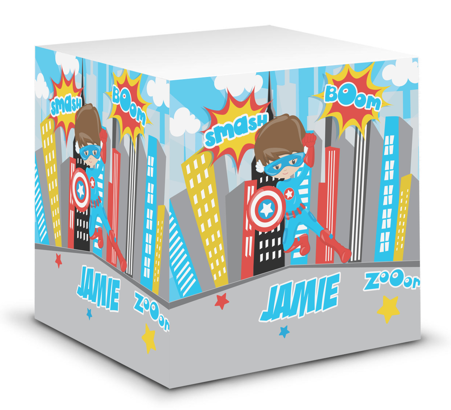 Custom Superhero in the City Sticky Note Cube (Personalized ...