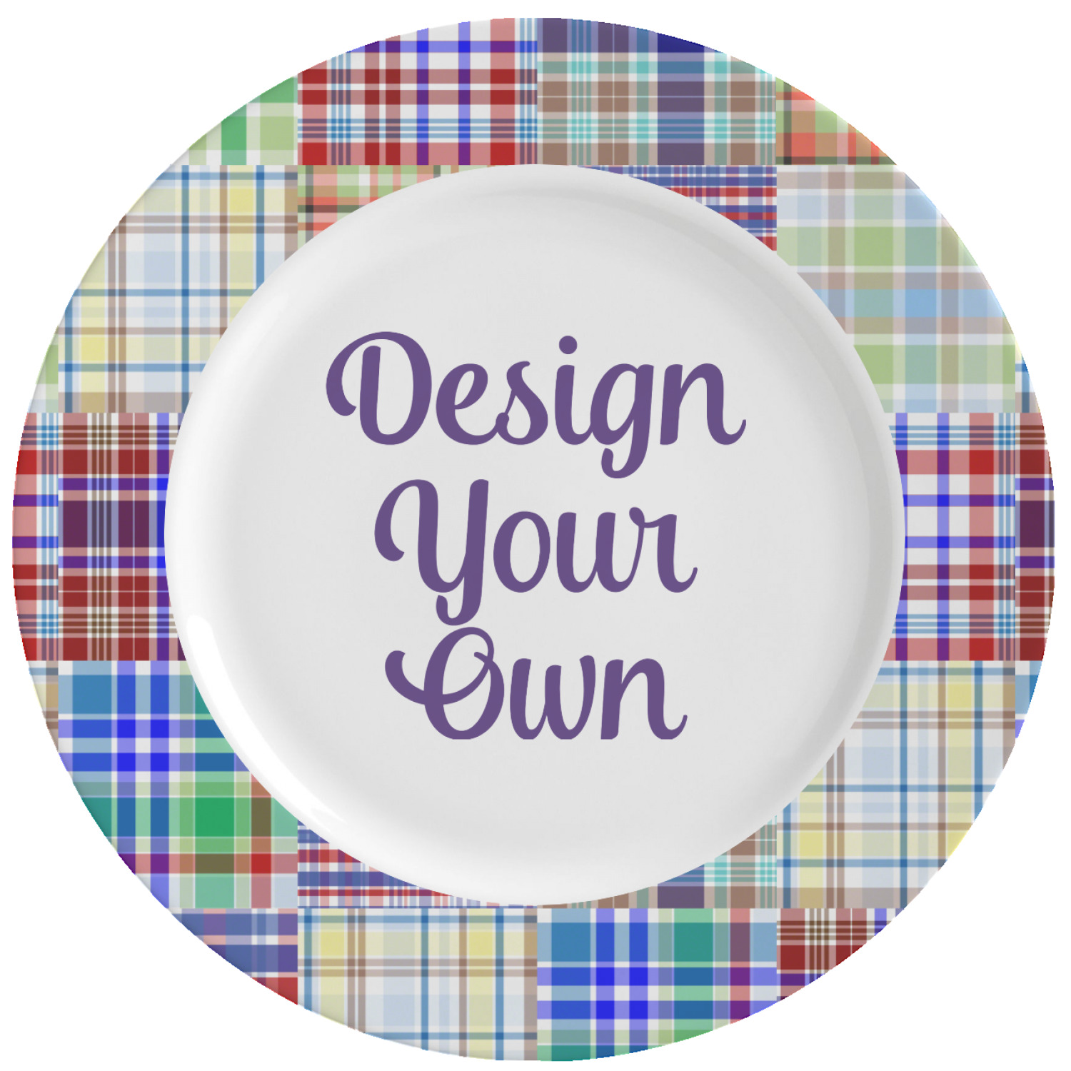 Blue Madras Plaid Print Ceramic Dinner Plates (Set of 4) (Personalized ...