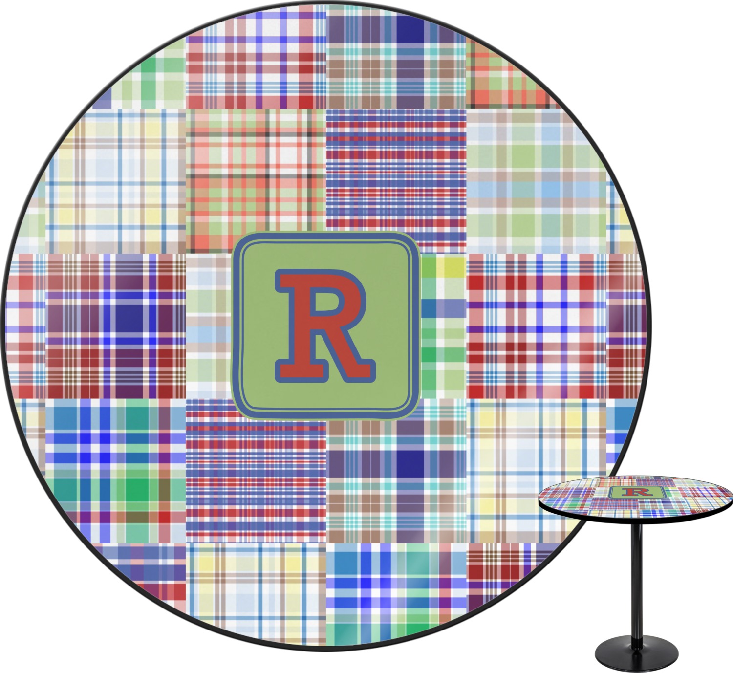 Custom Blue Madras Plaid Print Round Table (Personalized) | YouCustomizeIt