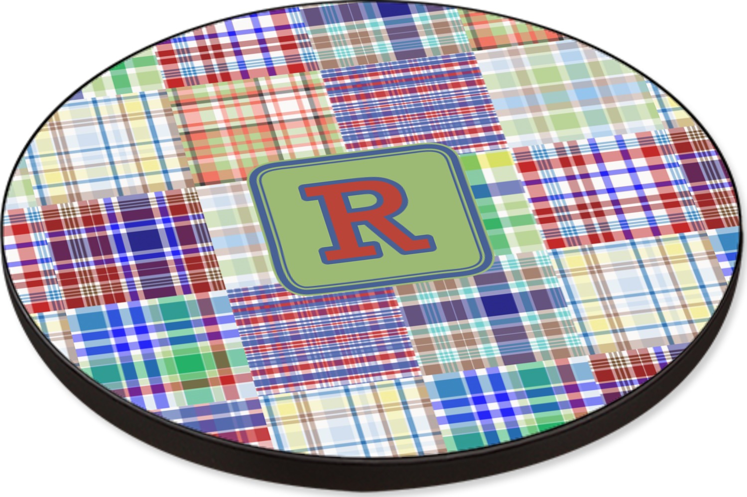 Custom Blue Madras Plaid Print Round Table (Personalized) | YouCustomizeIt
