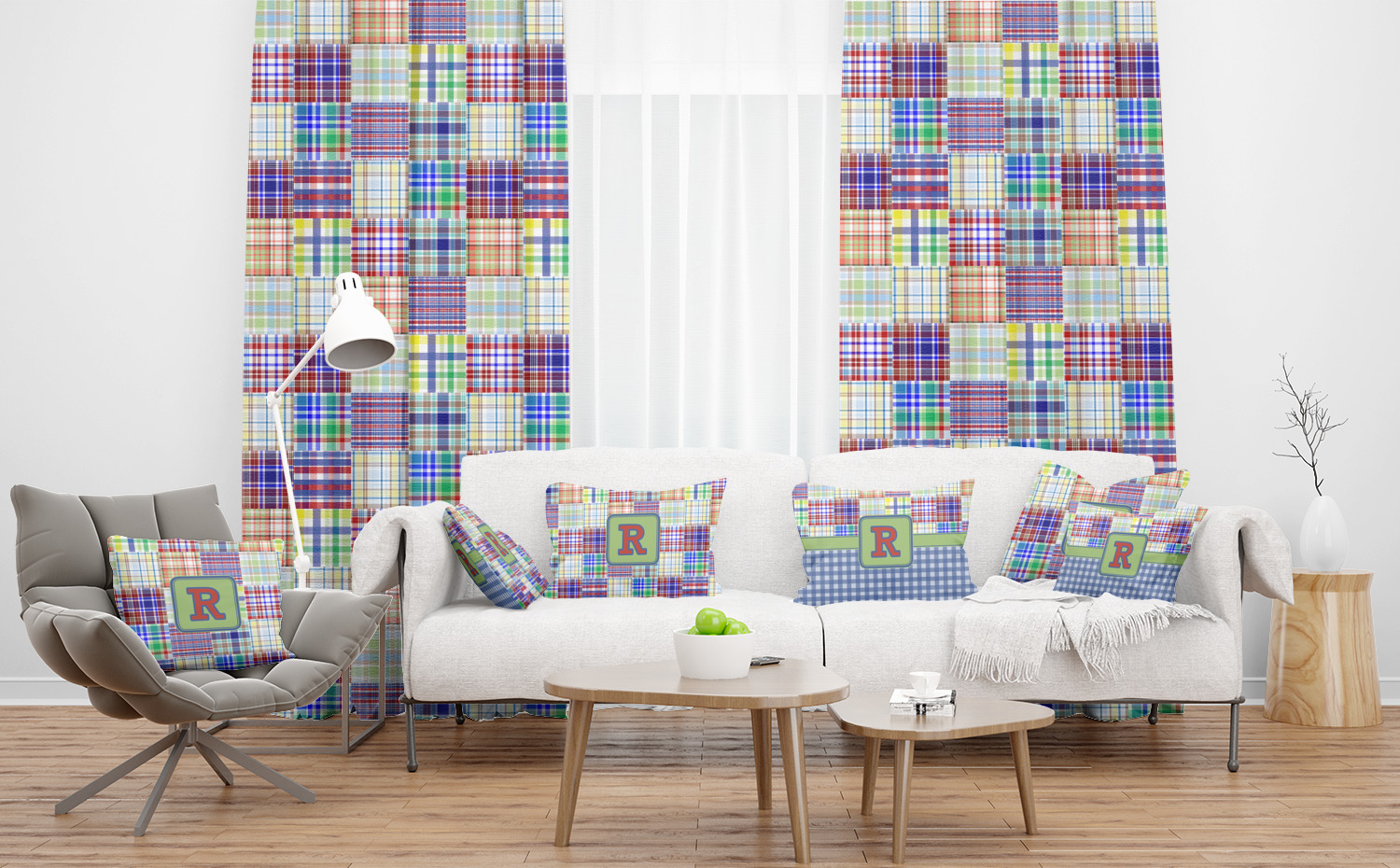 Custom Blue Madras Plaid Print Curtain | YouCustomizeIt