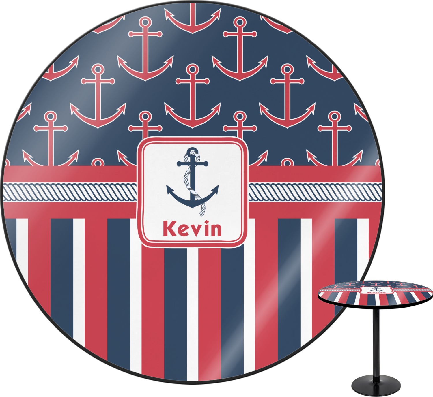 Custom Nautical Anchors & Stripes Round Table - 24" (Personalized ...
