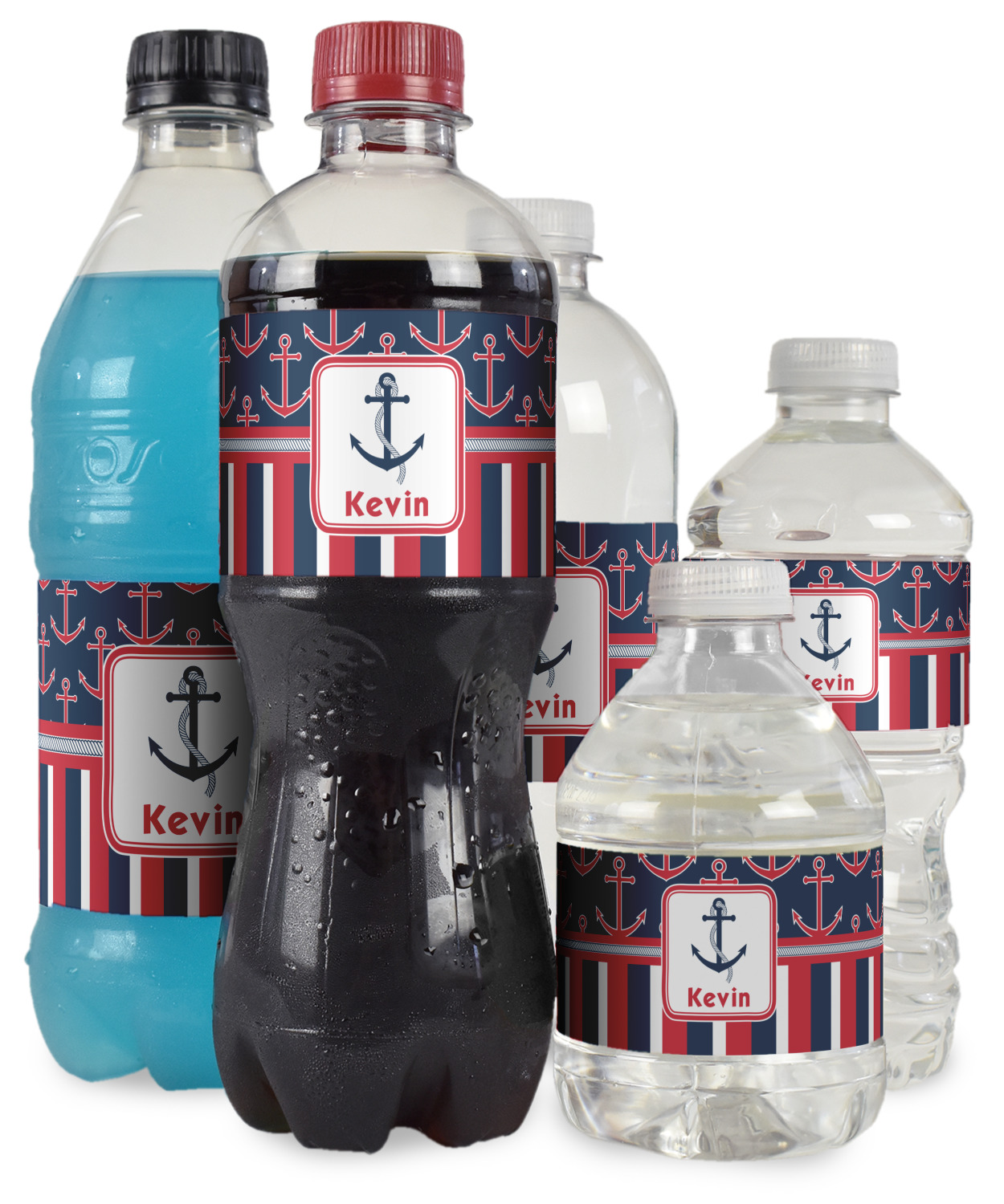 Custom Nautical Anchors & Stripes Water Bottle Labels - Custom Sized ...