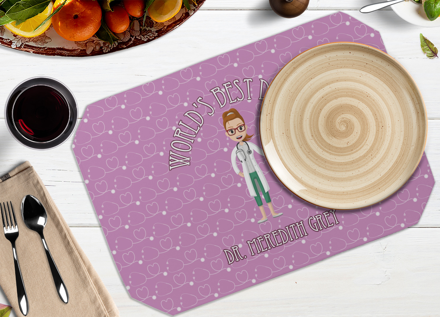 Custom Doctor Avatar Dining Table Mat - Octagon w/ Name or Text ...