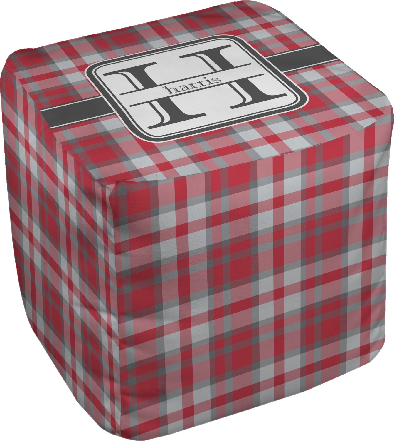 Custom Red & Gray Plaid Cube Pouf Ottoman (Personalized) | YouCustomizeIt