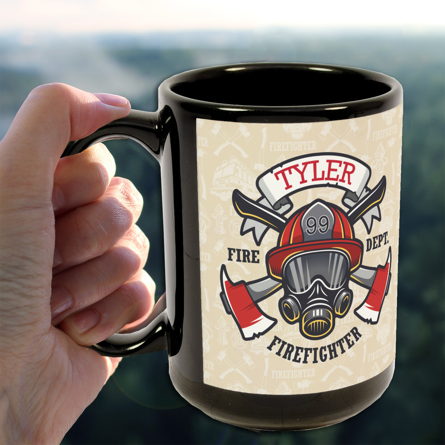 Firefighter 15 Oz Coffee Mug - Black (Personalized) - YouCustomizeIt
