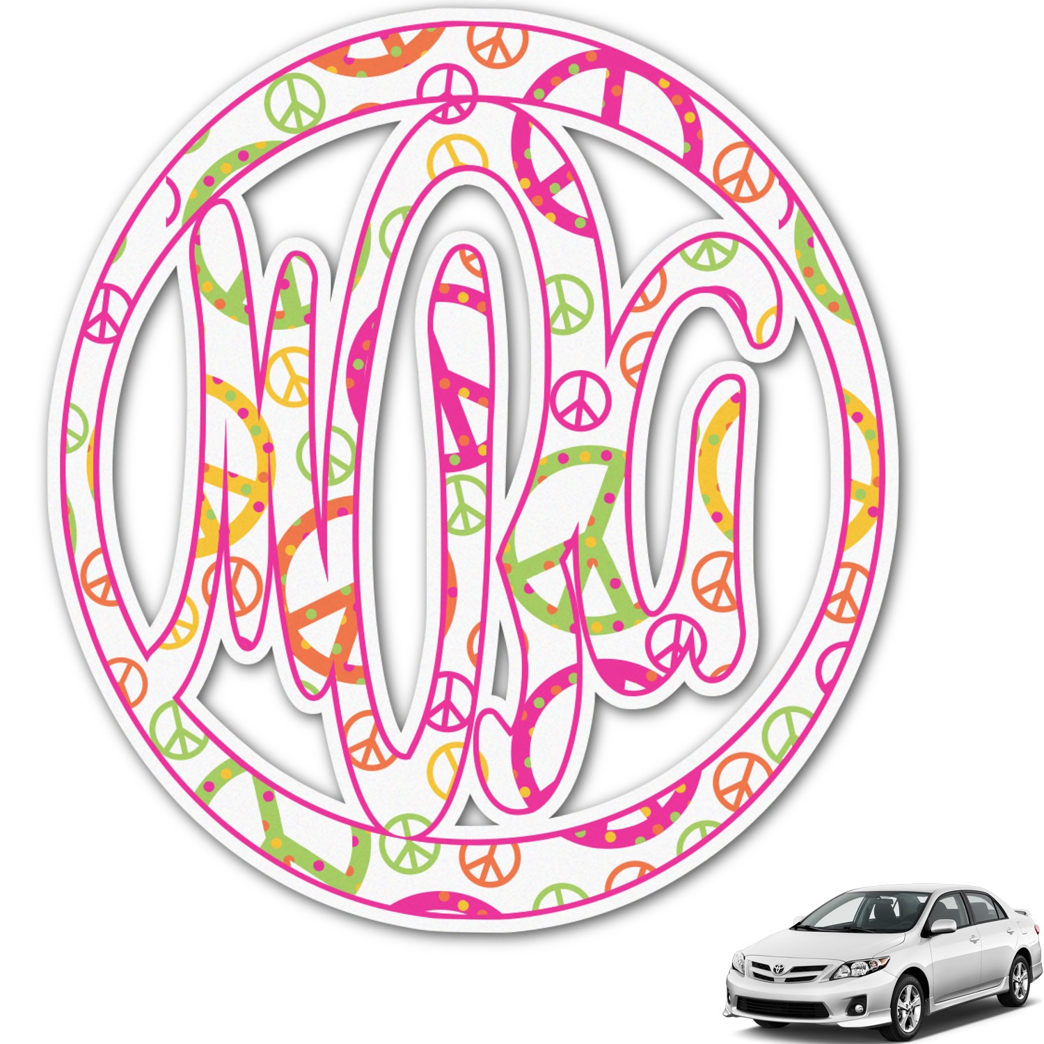 Peace Sign Monogram Car Decal (Personalized) - YouCustomizeIt