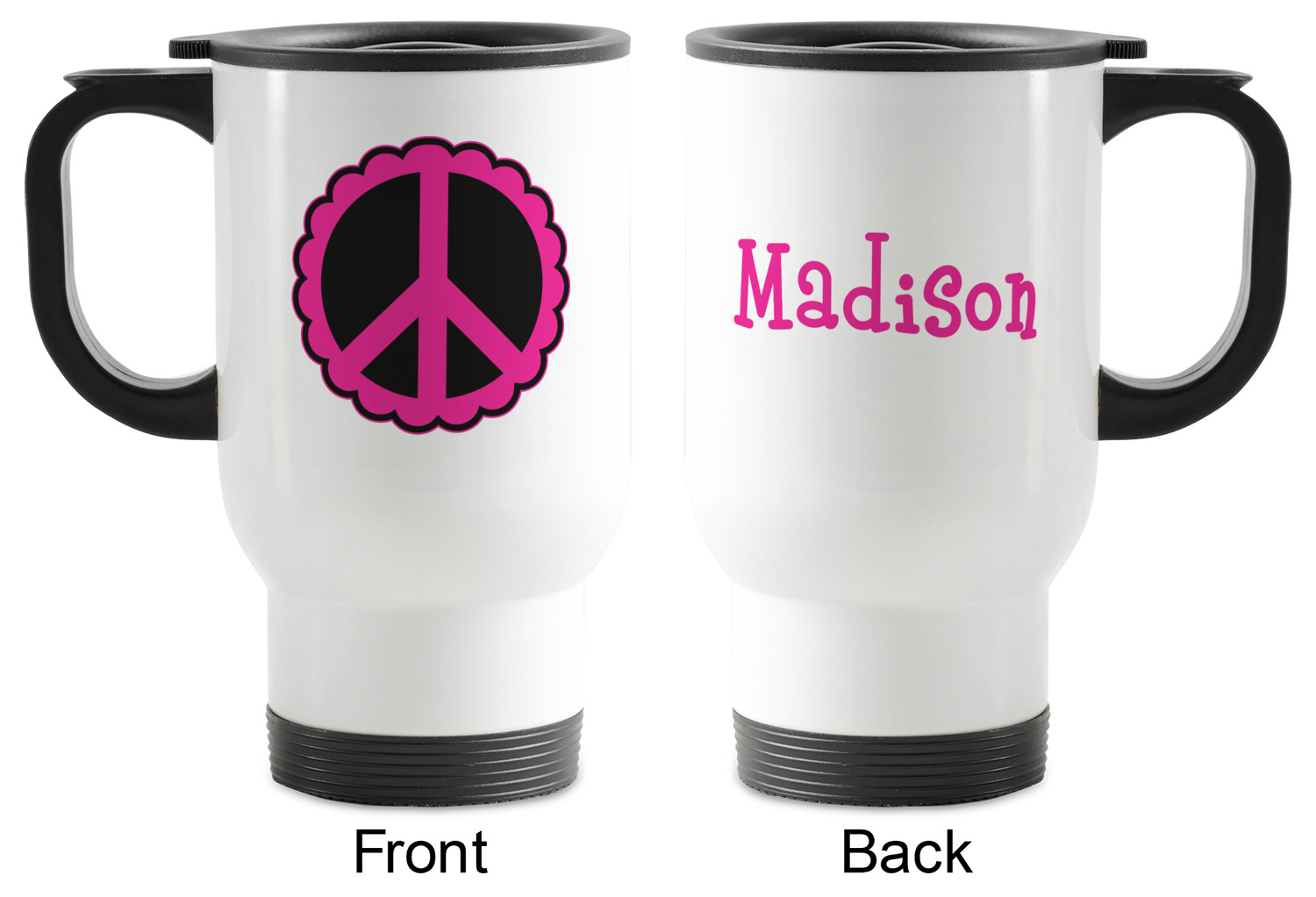 Peace Sign Stainless Steel Travel Mug with Handle - YouCustomizeIt