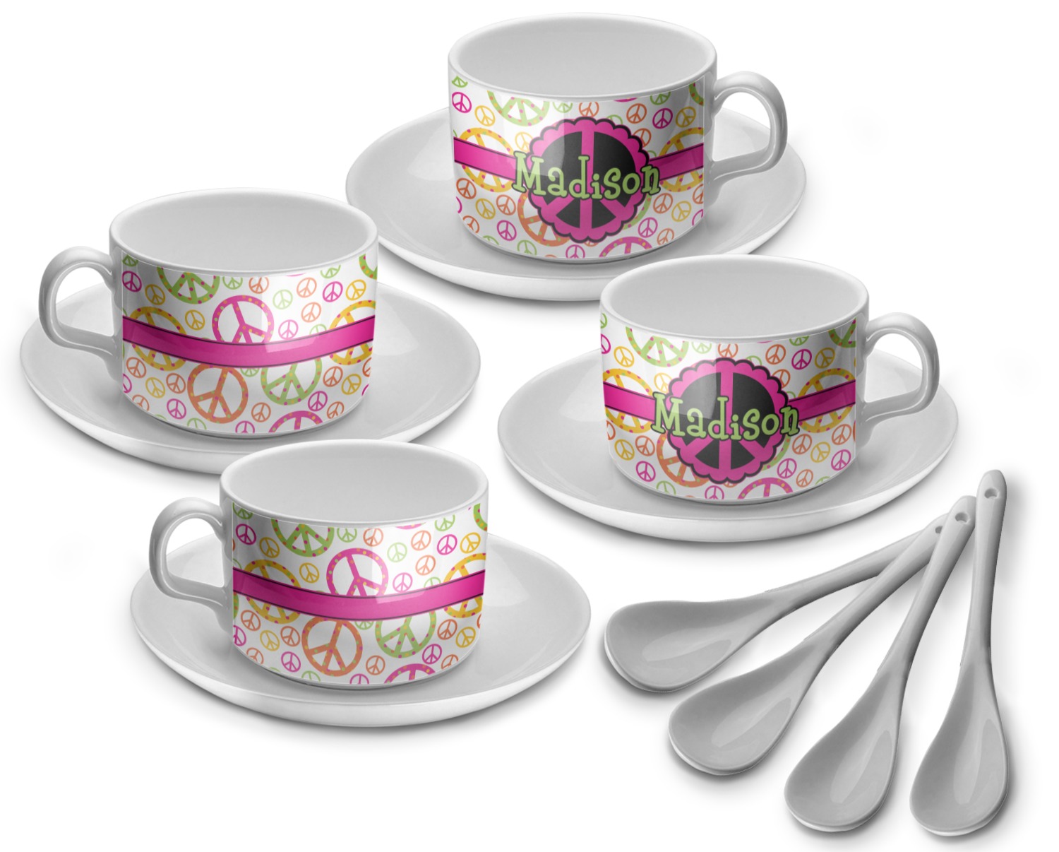Peace Sign Tea Cup - Set of 4 (Personalized) - YouCustomizeIt