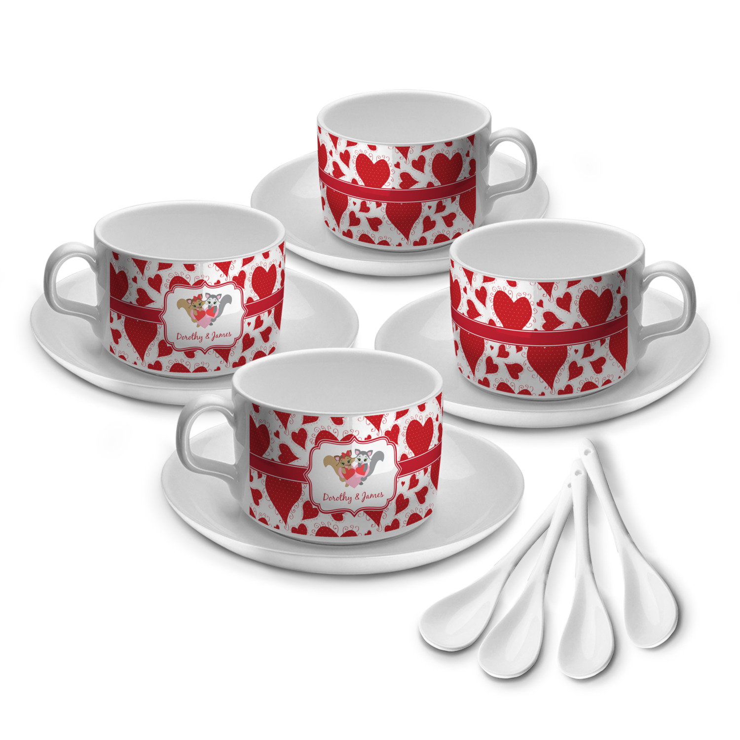 Cute Squirrel Couple Tea Cup - Set of 4 (Personalized) - YouCustomizeIt