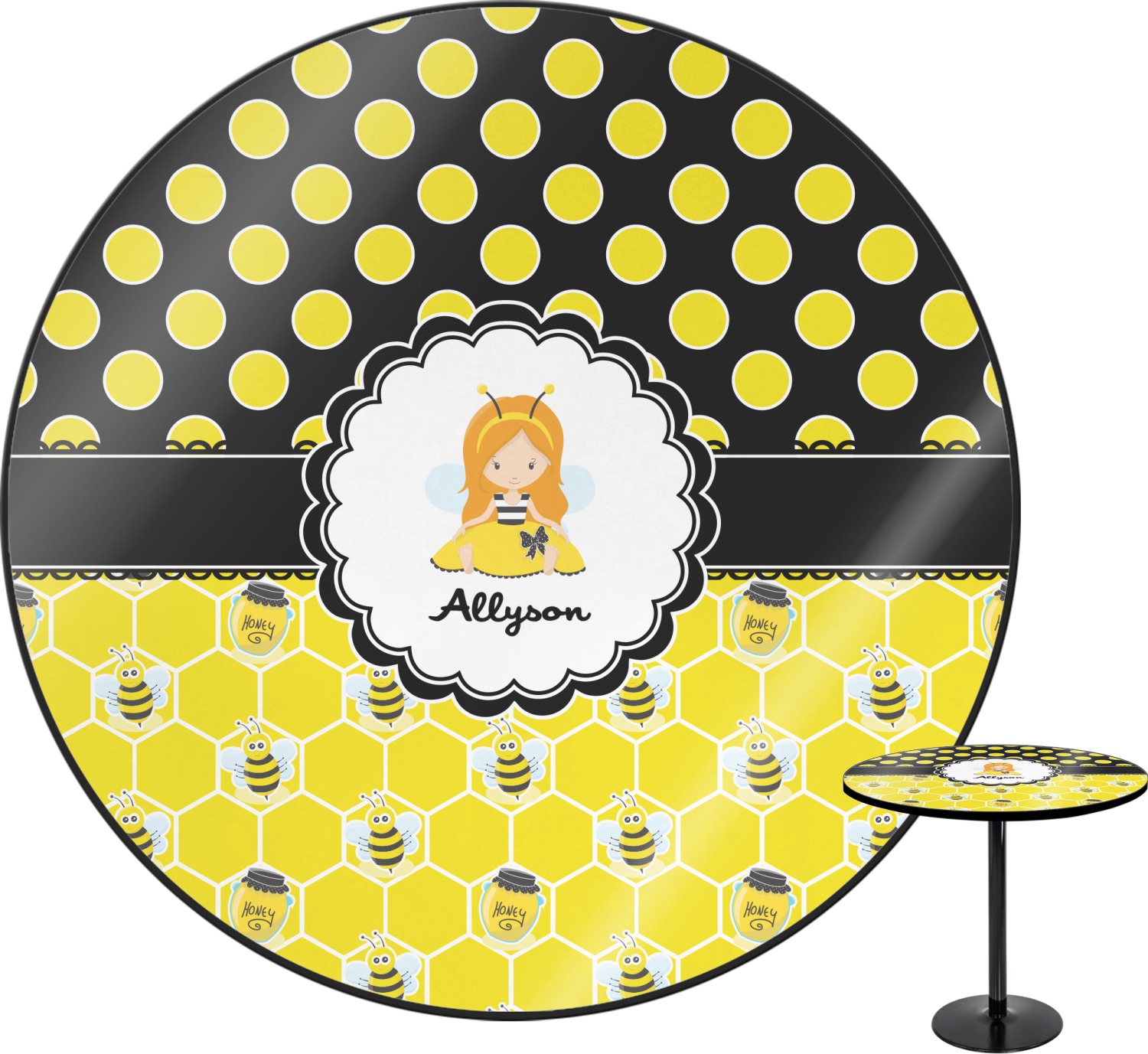 Custom Honeycomb, Bees & Polka Dots Round Table (Personalized ...