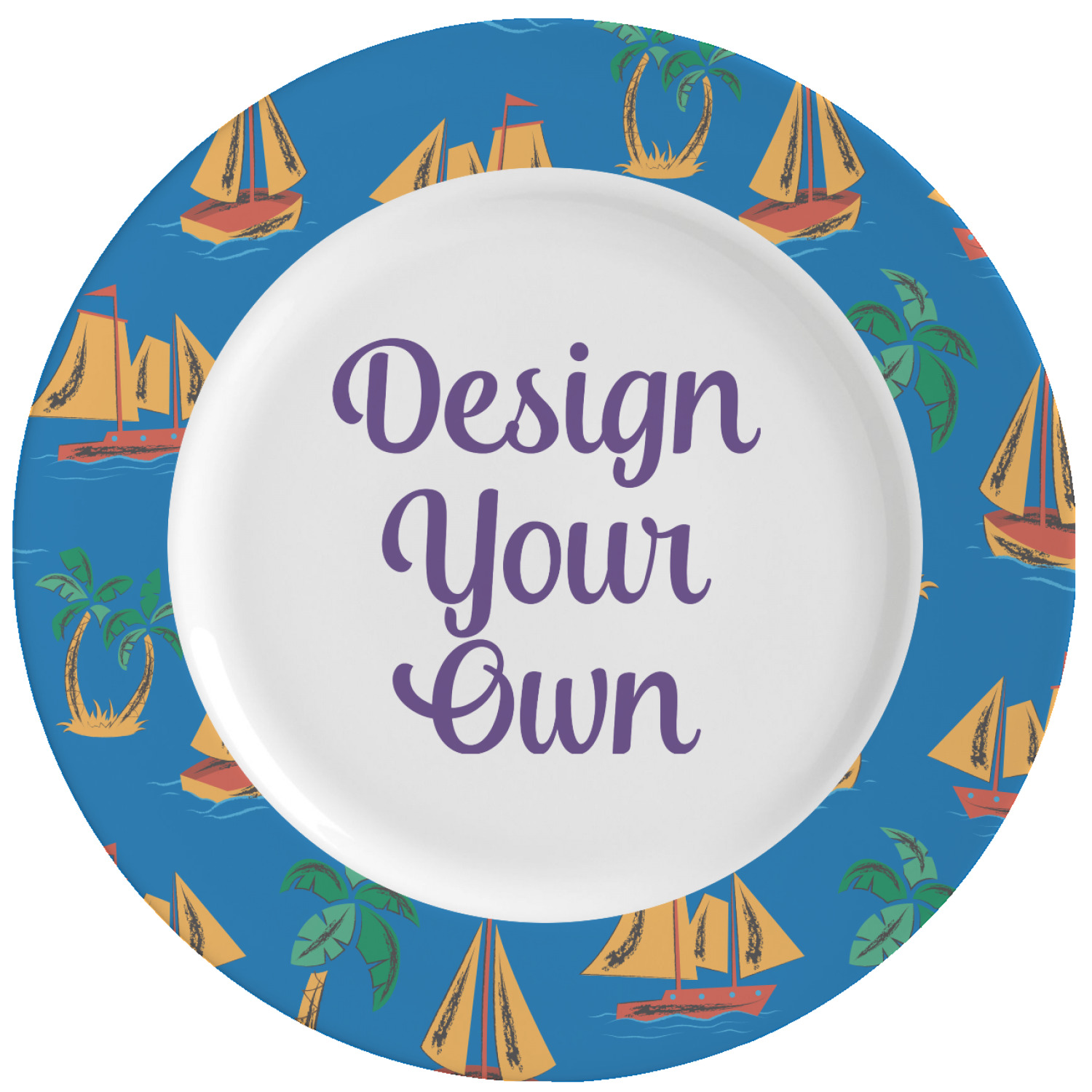 Boats & Palm Trees Ceramic Dinner Plates (Set of 4) (Personalized ...
