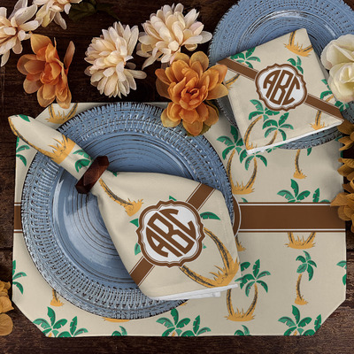 Palm Trees Dining Table Mat - Octagon w/ Monogram - YouCustomizeIt
