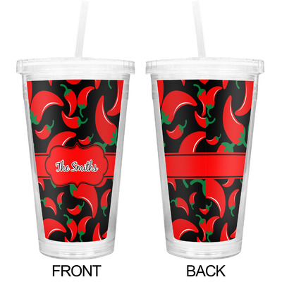 Custom Chili Peppers Double Wall Tumbler with Straw (Personalized ...