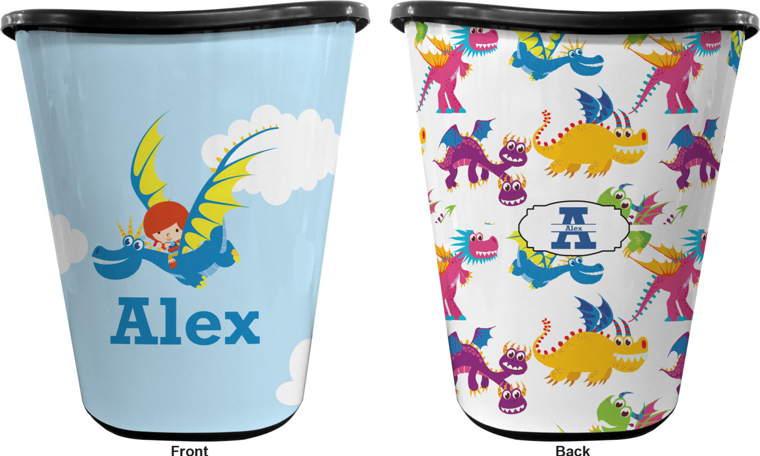 Flying a Dragon Waste Basket - Double Sided (Black) (Personalized ...