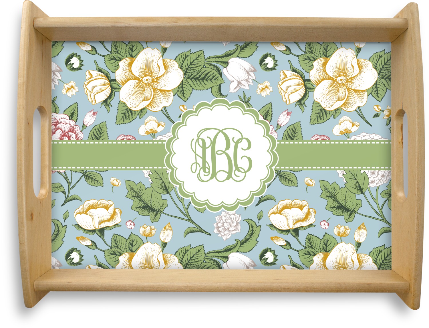 Vintage Floral Natural Wooden Tray - Large (Personalized) - YouCustomizeIt
