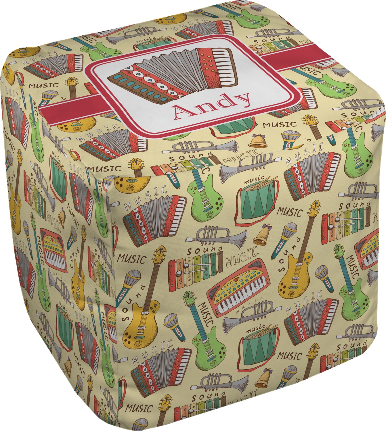 Vintage Musical Instruments Cube Pouf Ottoman (Personalized ...