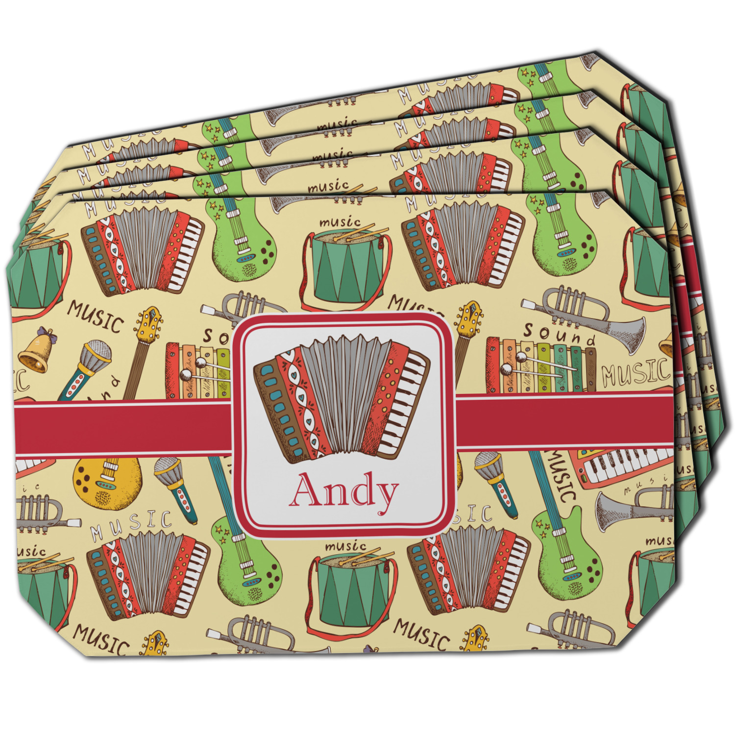 Custom Vintage Musical Instruments Dining Table Mat - Octagon w/ Name ...